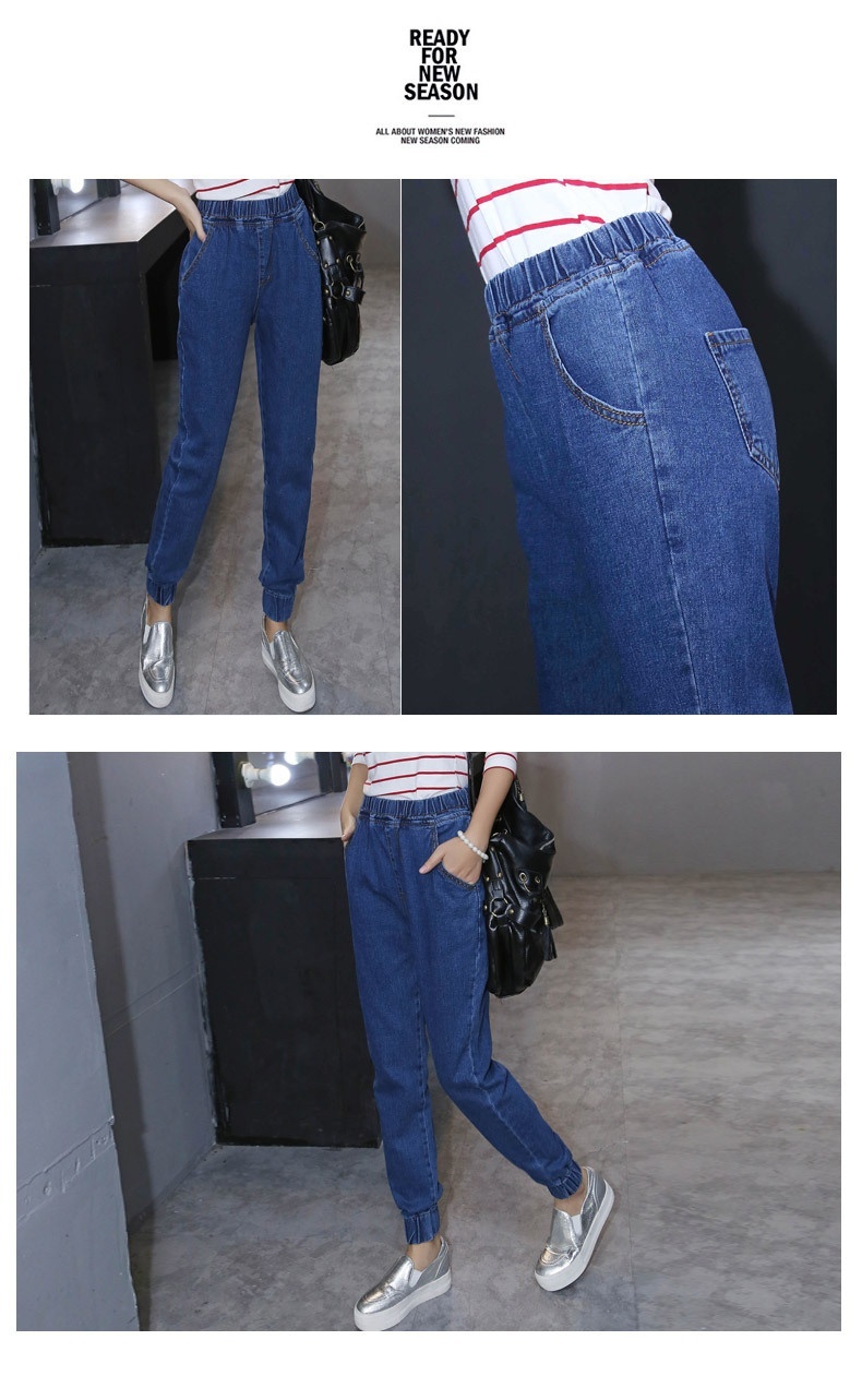 Women's High Elastic Waist Jeans Plus Size Cotton Pants on Luulla